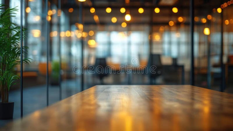 Work from Table with View in Modern Office and Bright Lights Concept ...