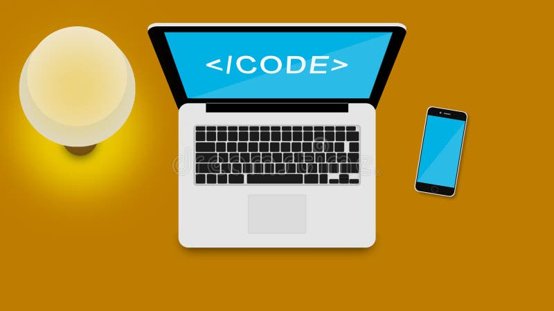 Work table for web coder stock illustration. Illustration of keyboard ...