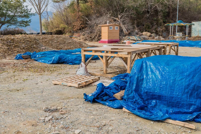 Work Tables at Construction Site Stock Photo - Image of handmade ...