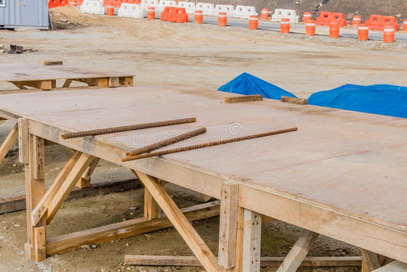 Work Tables at Construction Site Stock Image - Image of object, blue ...