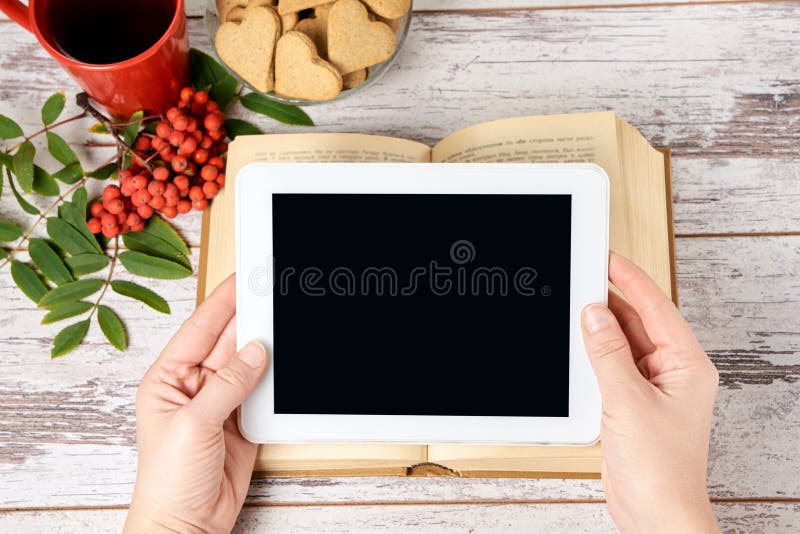 Work on Tablet. Old Versus Modern Stock Photo - Image of finger ...
