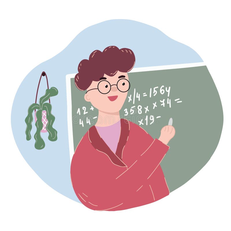 The Work of a Teacher. the Teacher Writes with Chalk on the Blackboard ...