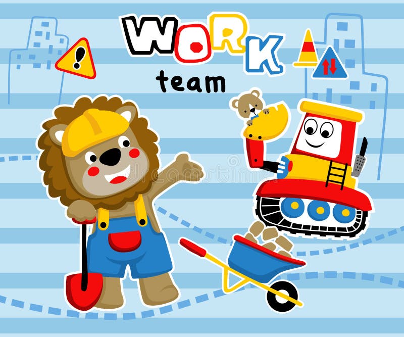Work Team Cartoon with Cute Animals and Funny Digger Stock Vector ...