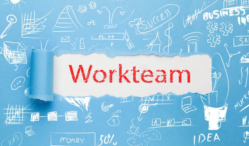 Work Team Written Paper on Blue Background Stock Image - Image of ...