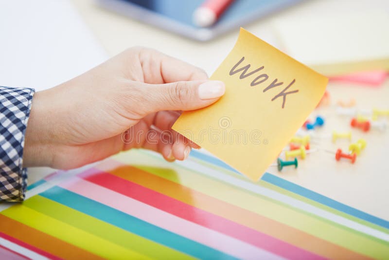 Work text on adhesive note stock image. Image of communication - 71146979