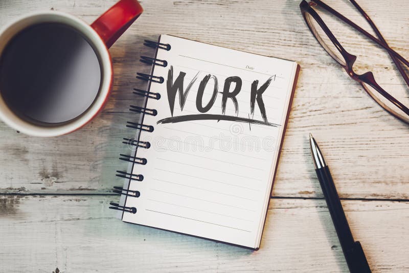 Work text on notebook stock photo. Image of desk, plan - 137363150