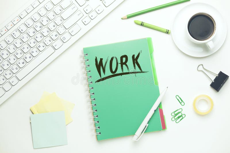 Work text on notepad stock photo. Image of office, word - 161160956