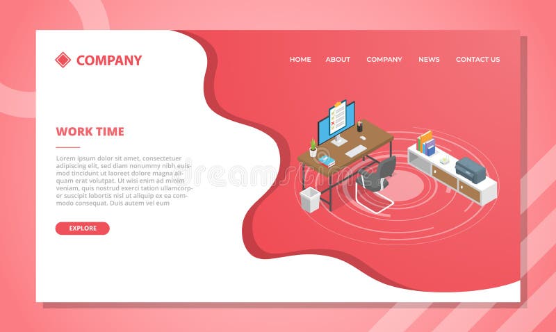 Work Time Concept for Website Template or Landing Homepage Design with ...