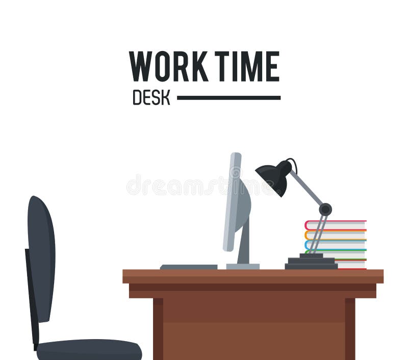 Work Time Desk Chair Laptop Lamp Poster Stock Vector - Illustration of ...