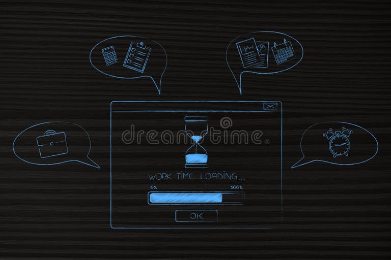 Work Time Loading Pop-up with Progress Bar and Comic Bubbles Wit Stock ...