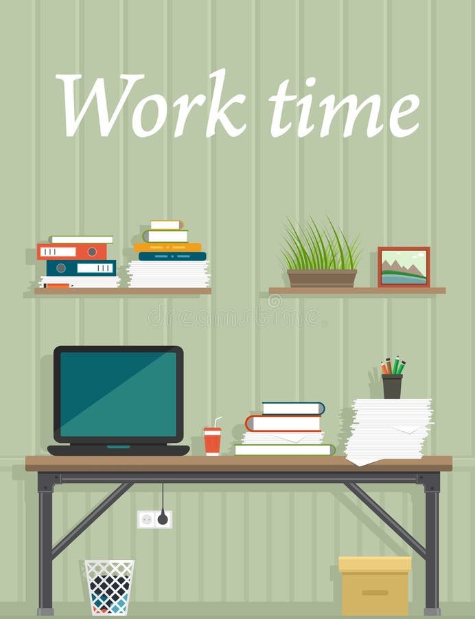 Work Time. Office Interior for Work Place Design Stock Vector ...