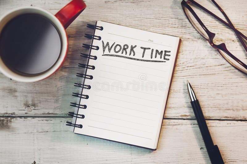 Work Time text on notebook stock photo. Image of paper - 137363114