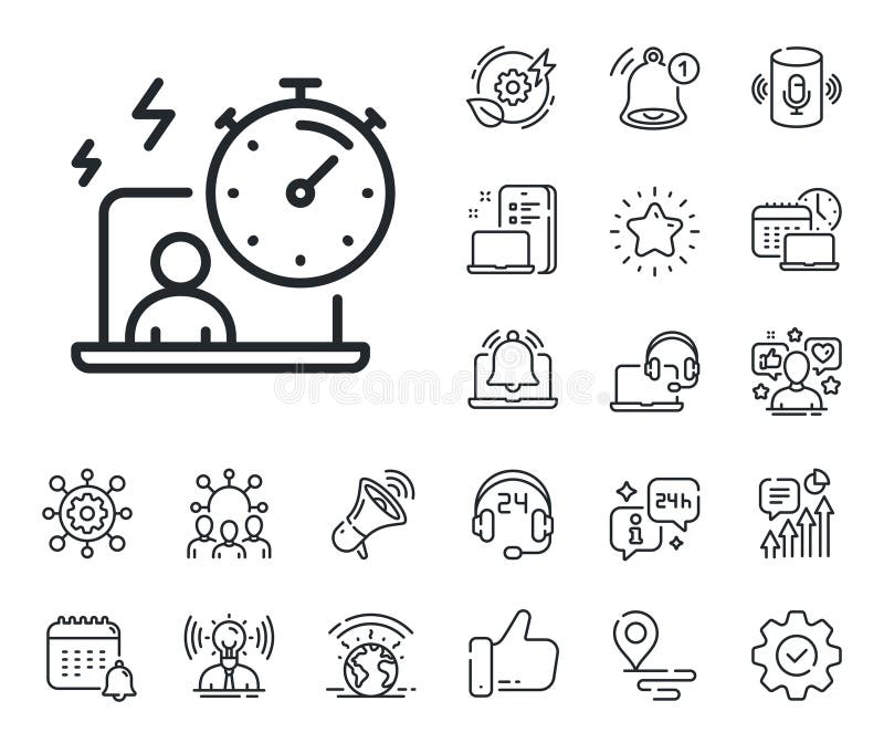 Work Timer Line Icon. Task Stopwatch Time Sign. Place Location ...