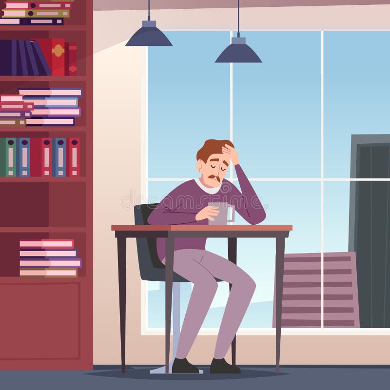 Work Tired. Lazy Office Low Energy Manager Sleeping at Workplace Vector ...