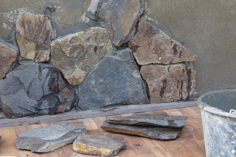 Work To Put a Stone on the Foundation,natural Stone on the Facade of ...