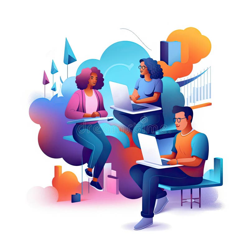 Work Together for Tech Company Illustration Generated with AI Stock ...