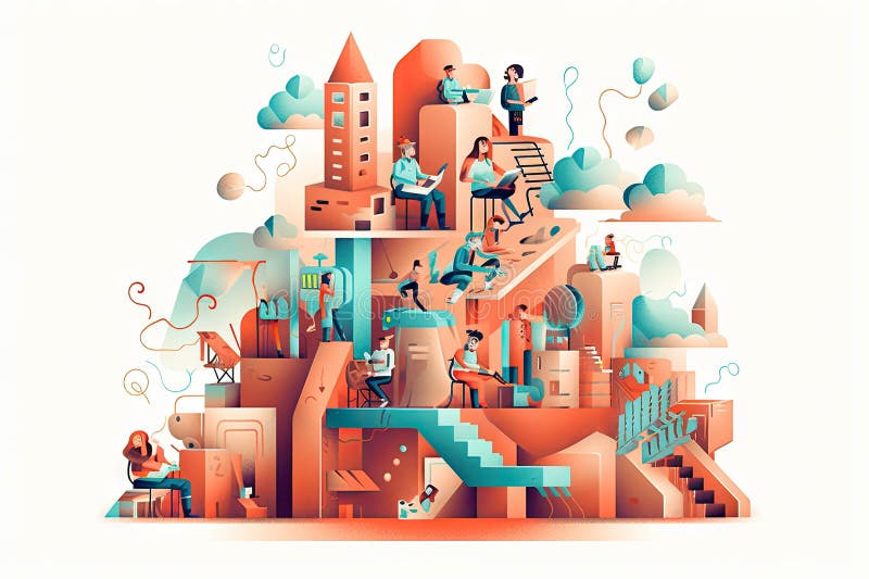 Work Together for Tech Company Illustration Generated with AI Stock ...