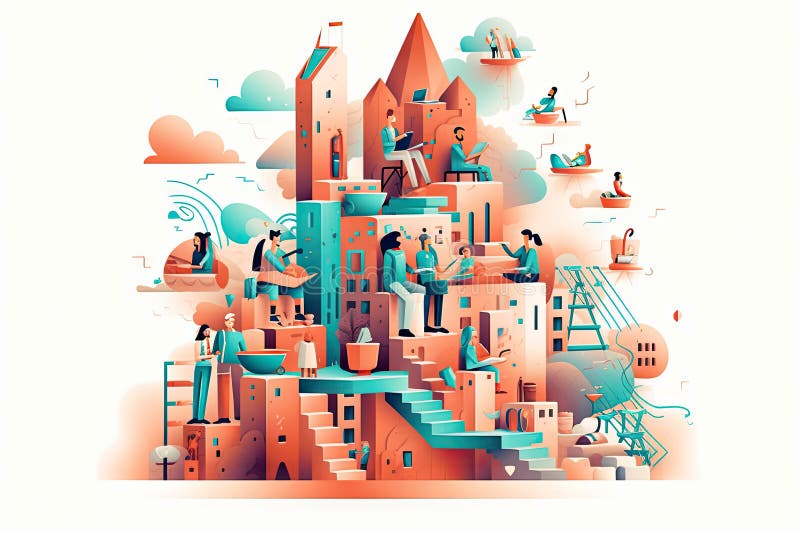 Work Together for Tech Company Illustration Generated with AI Stock ...