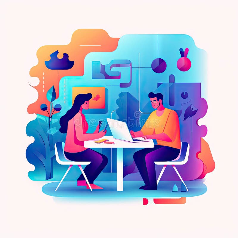 Work Together for Tech Company Illustration Generated with AI Stock ...