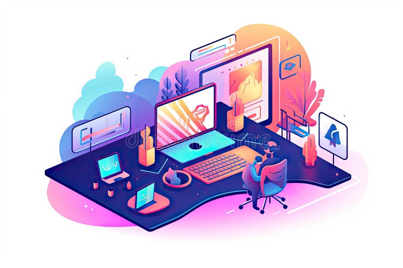 Work Together for Tech Company Illustration Generated with AI Stock ...
