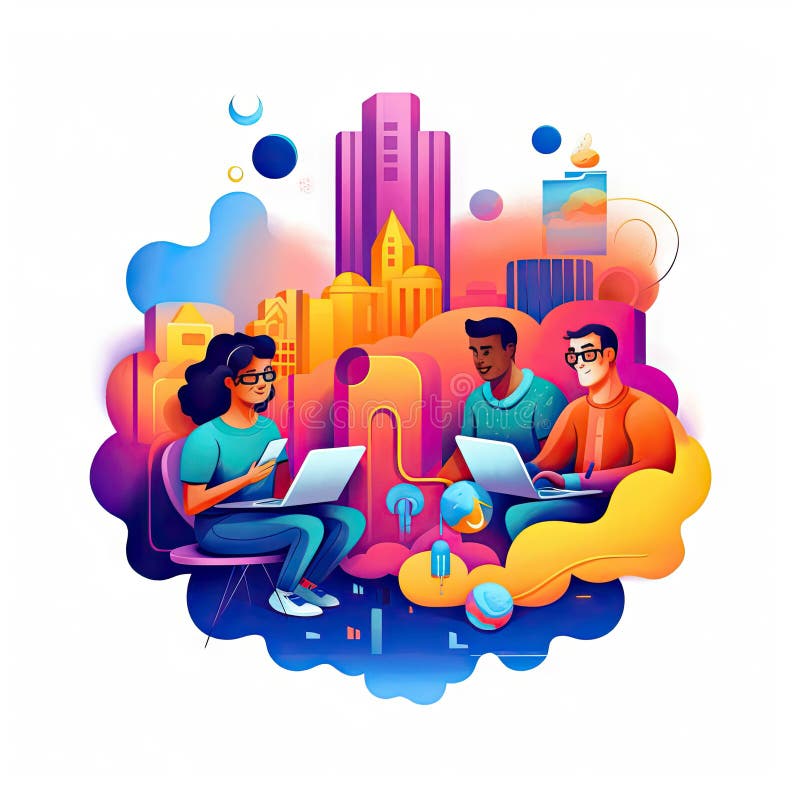 Work Together for Tech Company Illustration Generated with AI Stock ...
