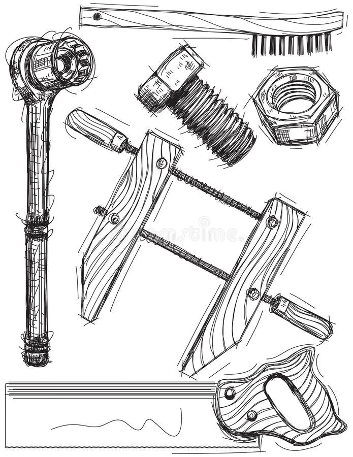 Nut bolt drawn hand sketch stock vector. Illustration of drawing ...