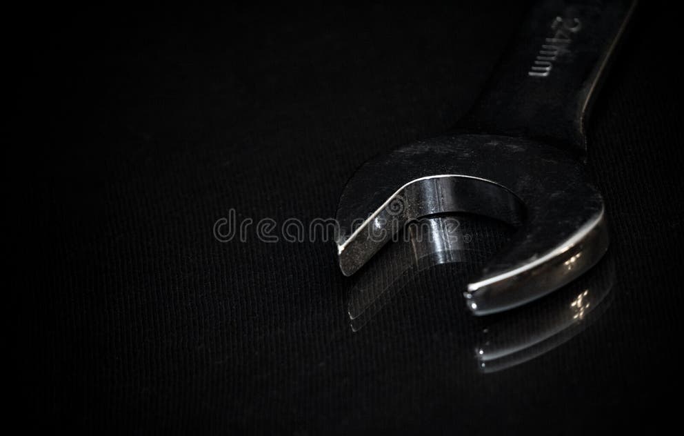 Work Tool of the Wizard. Wrenches on Black Surface Stock Image - Image ...