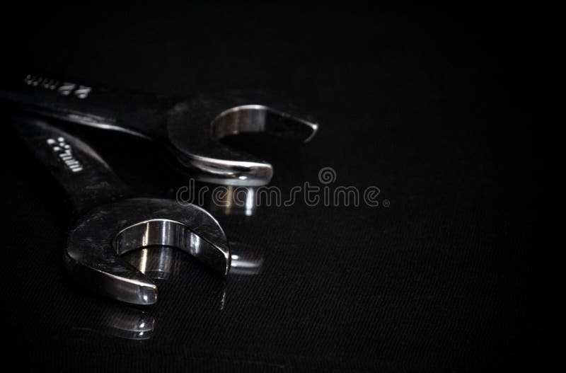 Work Tool of the Wizard. Wrenches on Black Surface Stock Image - Image ...
