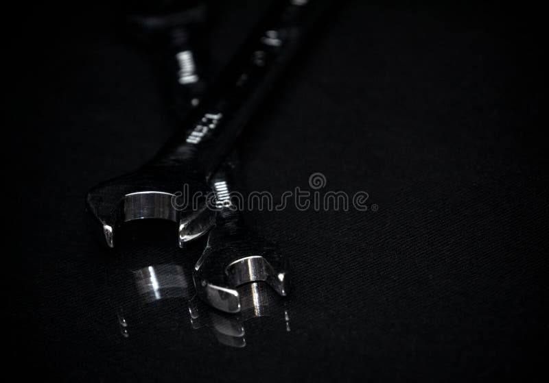 Work Tool of the Wizard. Wrenches on Black Surface Stock Photo - Image ...