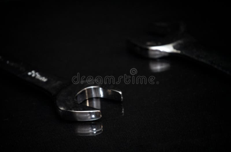 Work Tool of the Wizard. Wrenches on Black Surface Stock Photo - Image ...