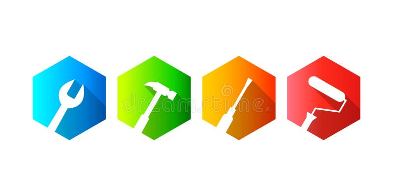 Work Tools As Colorful Icons, Tilted Tool and Icon Set Stock Vector ...