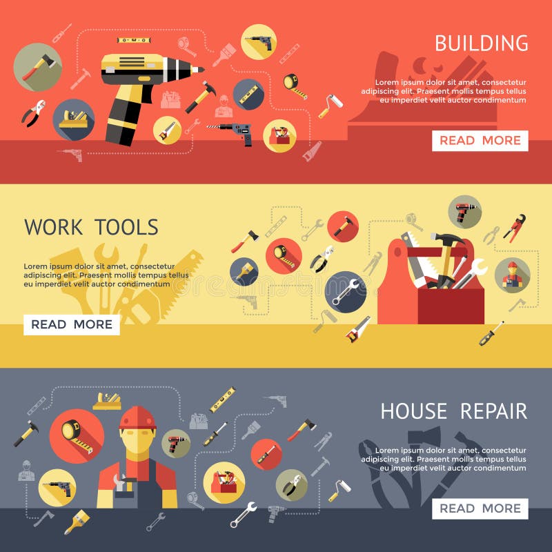 Work Tools Banner Set stock vector. Illustration of electric - 76015423
