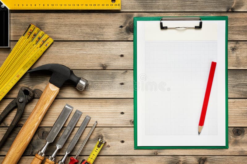 Work Tools for Carpenter and Notepads. Carpentry Stock Image - Image of ...