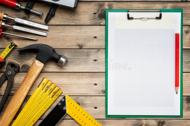Work Tools for Carpenter and Notepads. Carpentry Stock Photo - Image of ...