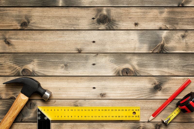 Carpenter with Work Tools on a White Background. Carpentry Stock Photo ...