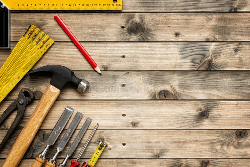 Carpenter with Work Tools on a White Background. Carpentry Stock Photo ...