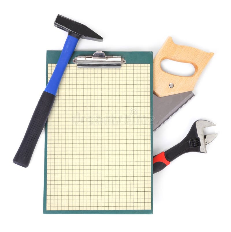 Notepad with tools stock image. Image of industry, carpentry - 14883559