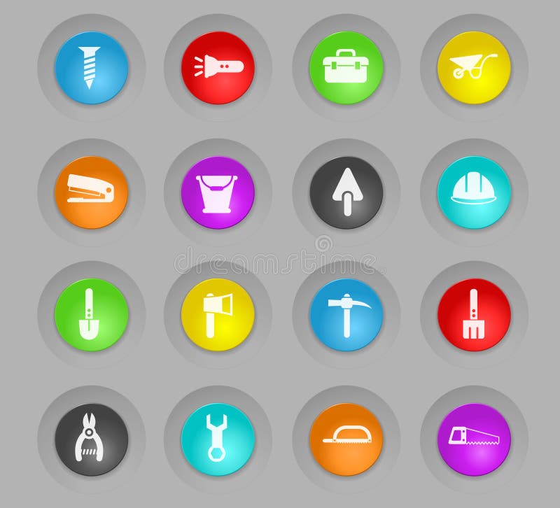 Work Tools Colored Plastic Round Buttons Icon Set Stock Vector ...