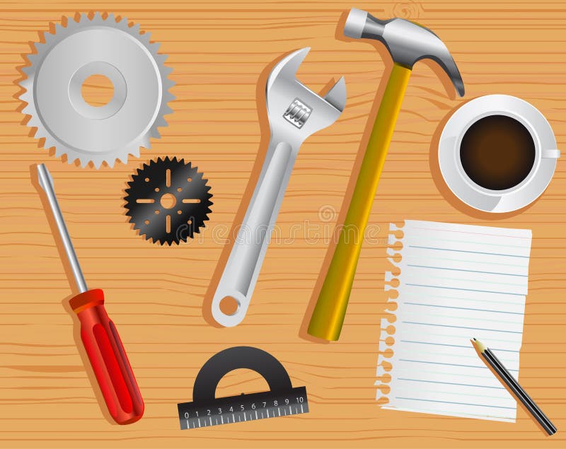 Work tools and desk stock vector. Illustration of note - 14087943