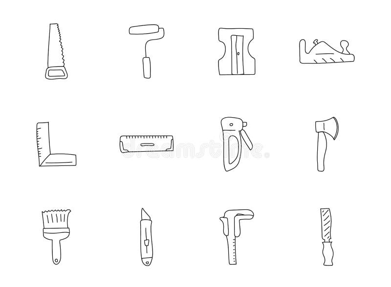 Work Tools Doodles Isolated on White. Stock Vector - Illustration of ...