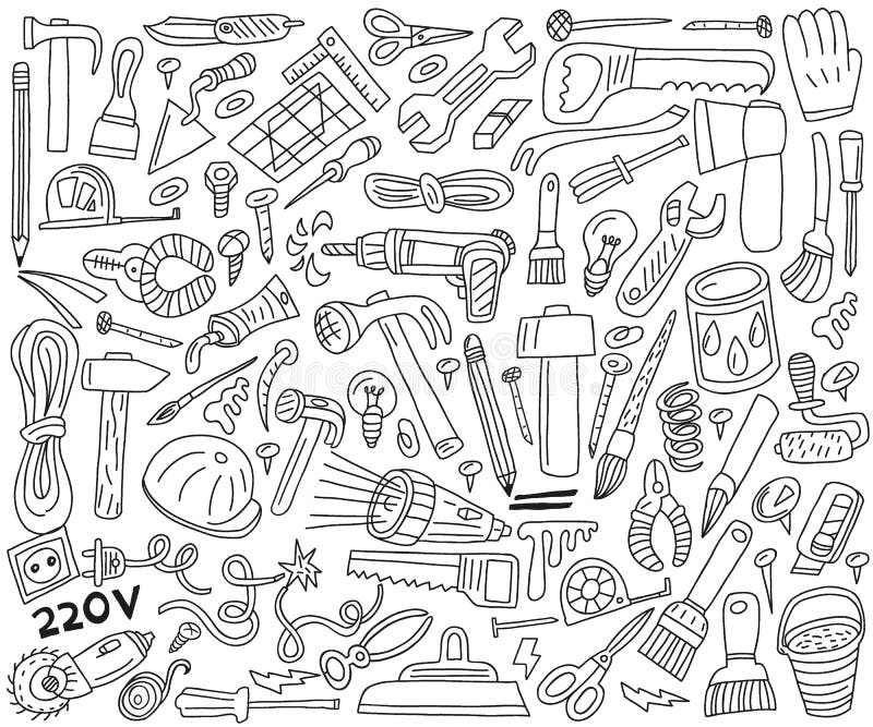 Work tools - doodles stock illustration. Illustration of shape - 31264994