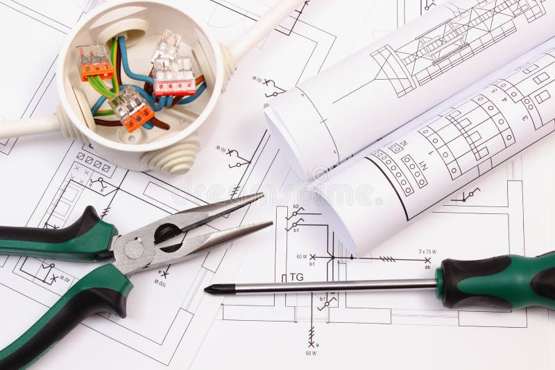 Work Tools, Electrical Box with Cables and Electrical Construction ...