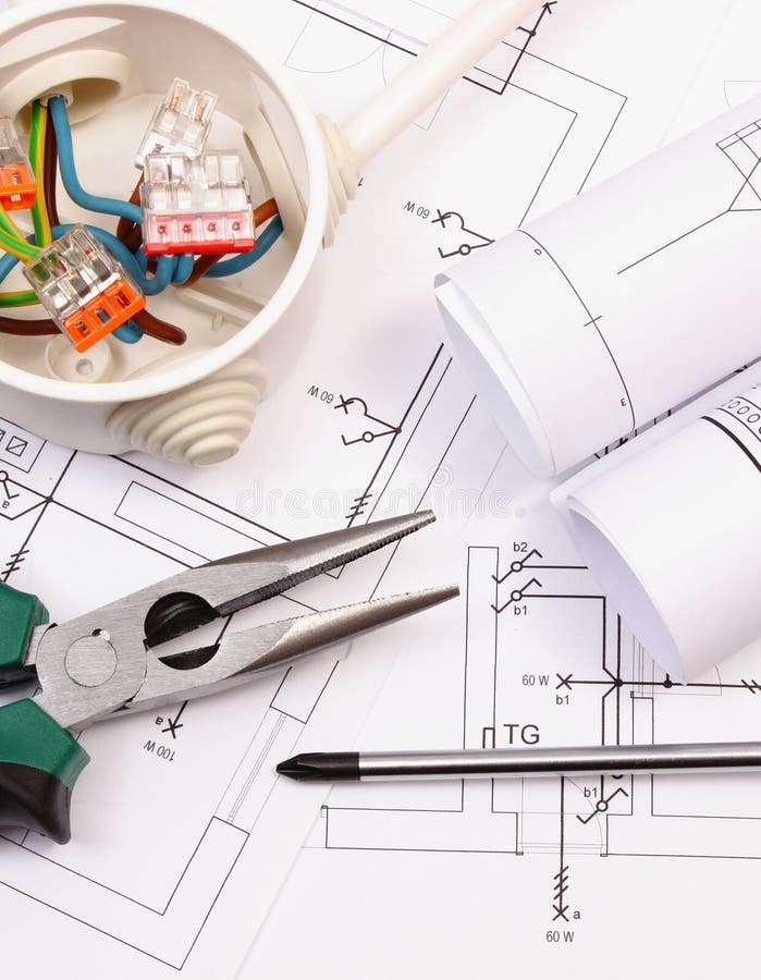 Work Tools, Electrical Box with Cables and Electrical Construction ...