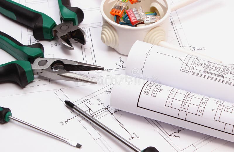 Work Tools, Electrical Box with Cables and Electrical Construction ...