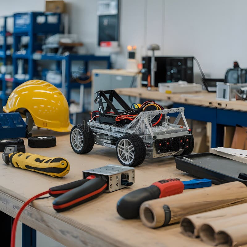 Work Tools, Electrical Equipment and Robotic Car on the Table. Stock ...