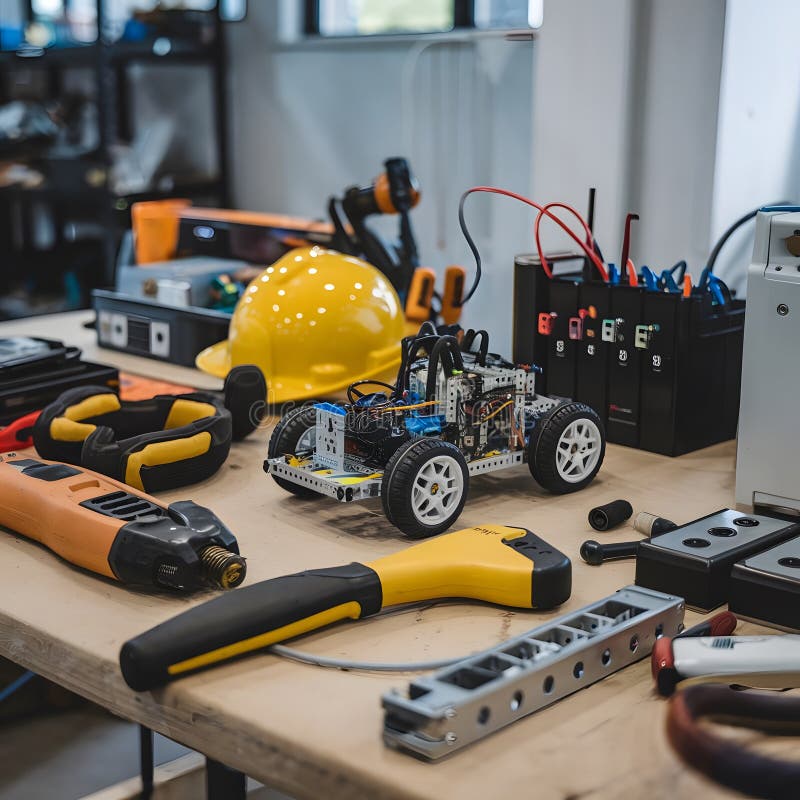 Work Tools, Electrical Equipment and Robotic Car on the Table. Stock ...