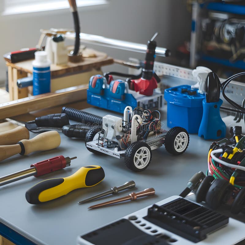Work Tools, Electrical Equipment and Robotic Car on the Table. Stock ...