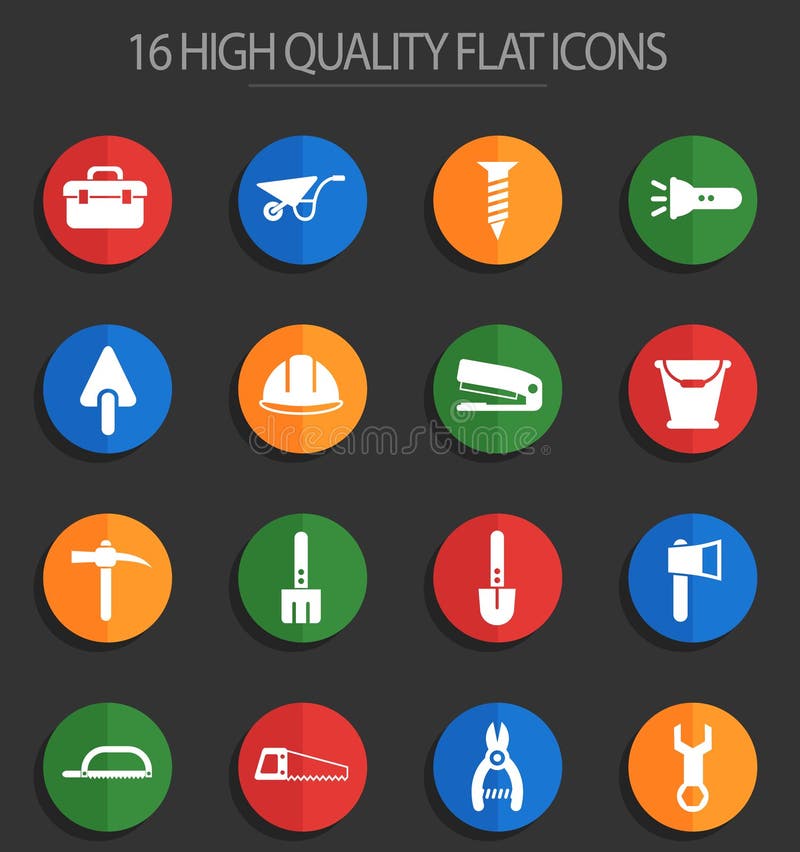Work tools 16 flat icons stock vector. Illustration of trowel - 122312355