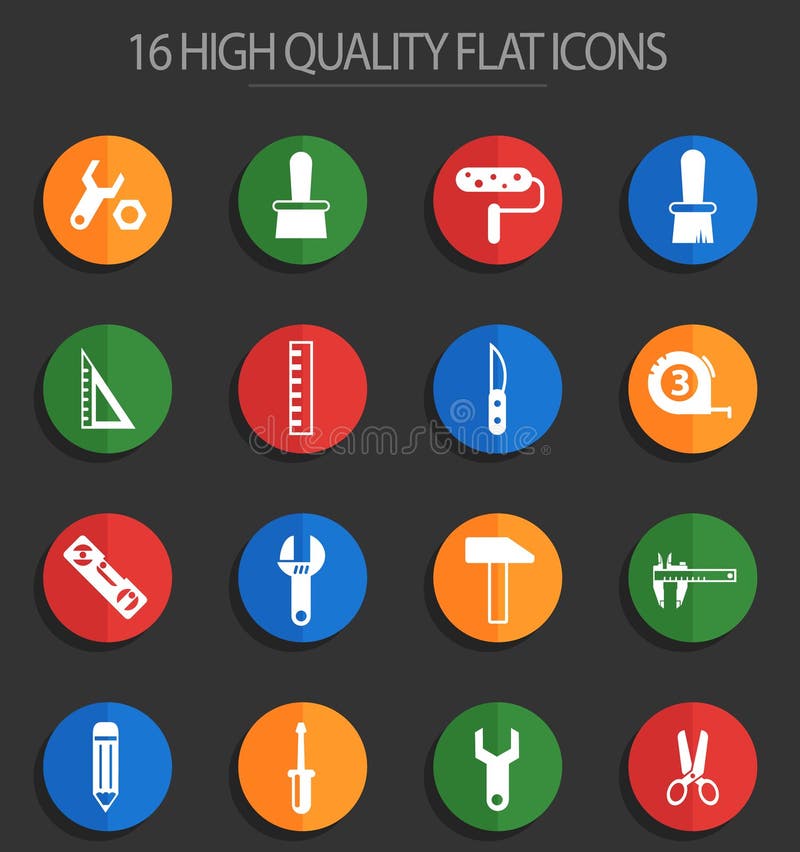 Work tools 16 flat icons stock vector. Illustration of hammer - 122312402