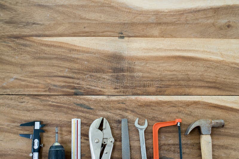 Tools Kit Frame on Wooden Planks Stock Image - Image of improvement ...